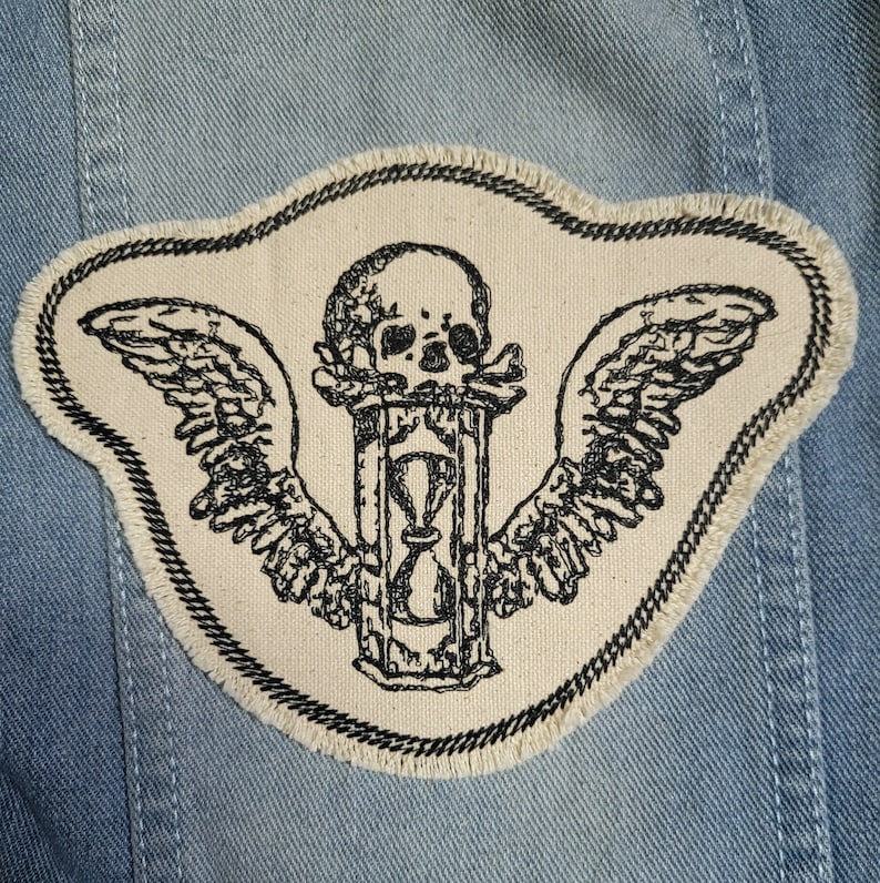 Winged Skull Tombstone - Cemetery - Back Patch Embroidered Patch Canvas ...