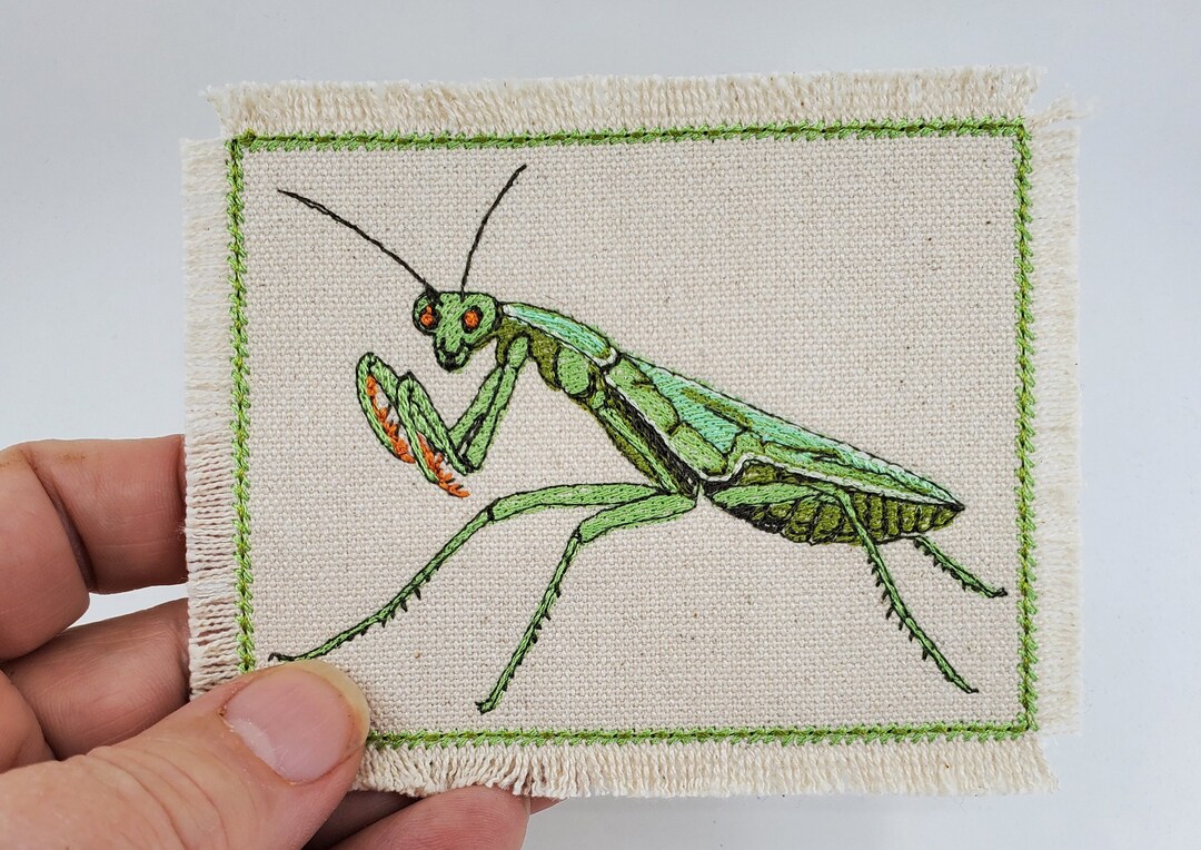 Praying Mantis Embroidered Patch Canvas Patch - Insect Patch - Etsy