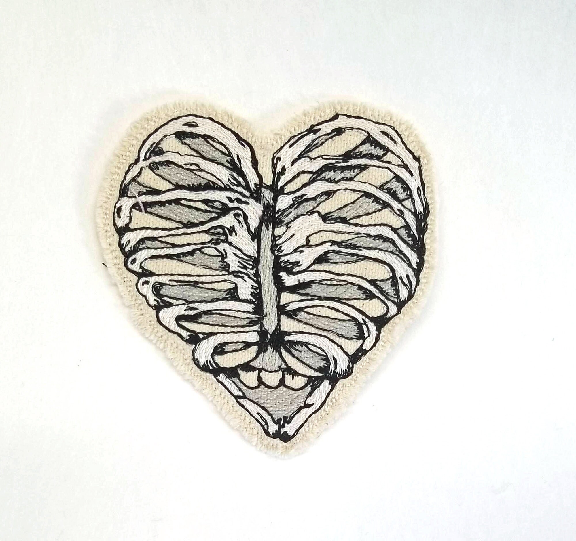 Rib Heart Skeleton Heart Embroidered Patch Canvas Patch Choose | Etsy