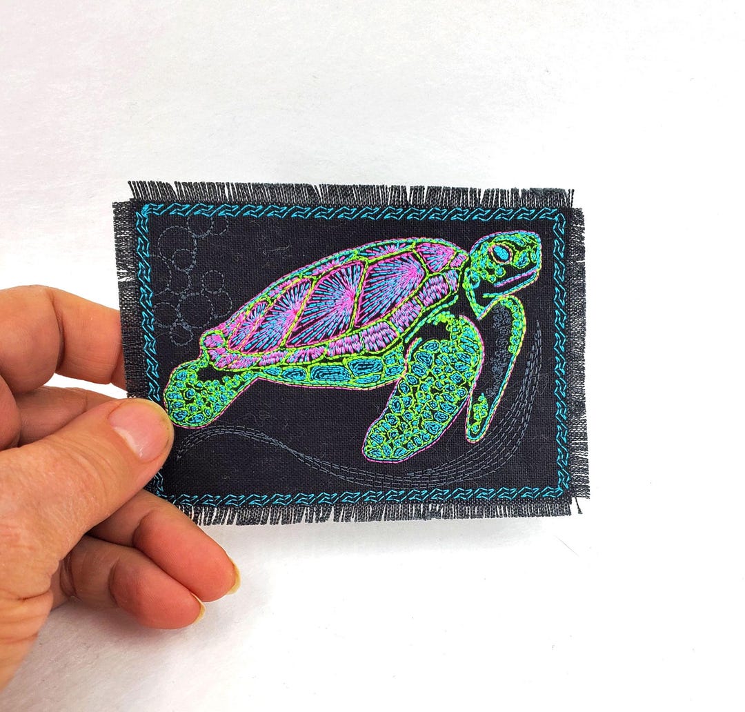 Sea Turtle Embroidered Patch Bright Colors - Backpack Patch Embroidery ...