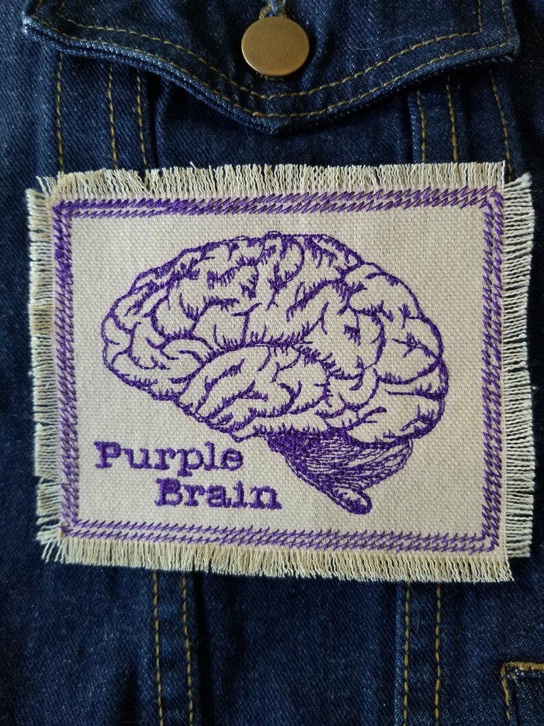 Purple Brain Embroidered Patch Canvas Patch - Etsy