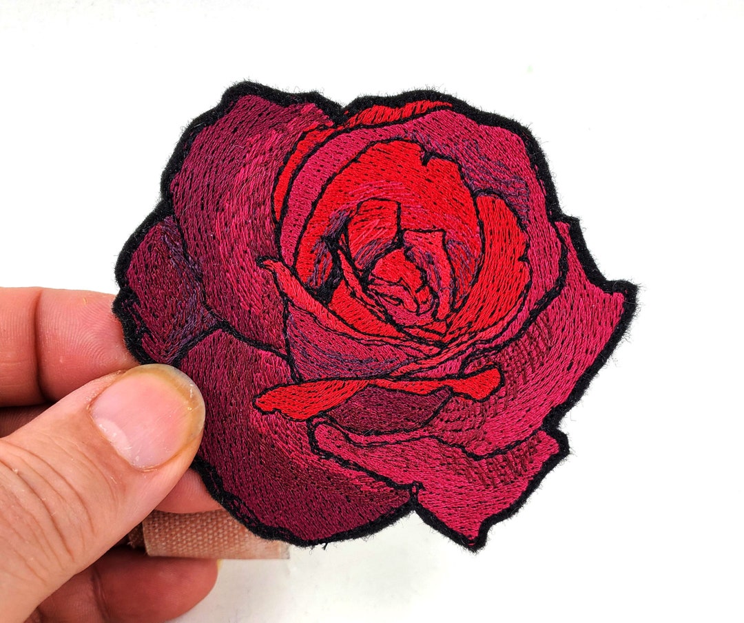 Rose Embroidered Patch - Back Patch - Backpack Patch Embroidery - Iron ...