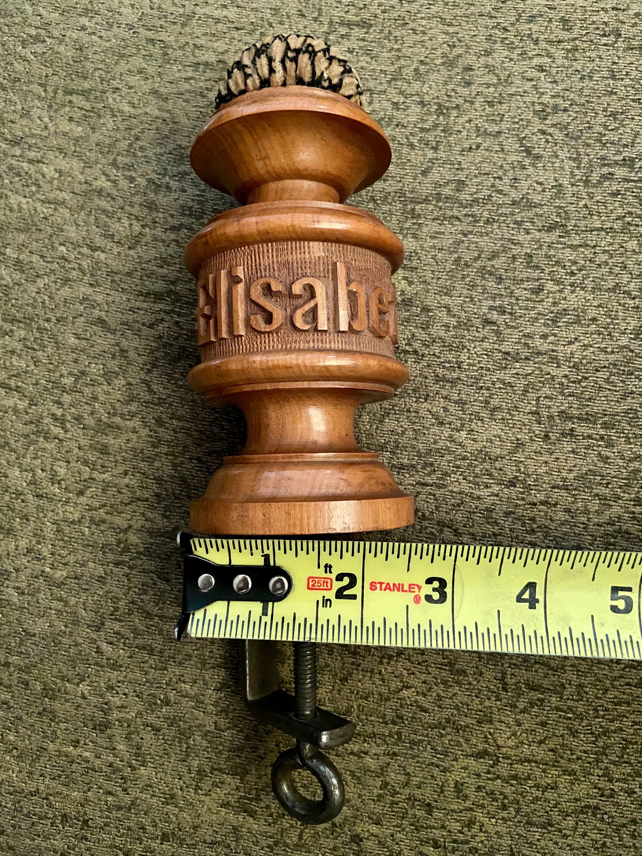 Wooden Sewing Clamp Pin Cushion With Carved Name Elisabeth Diedrich. - Etsy