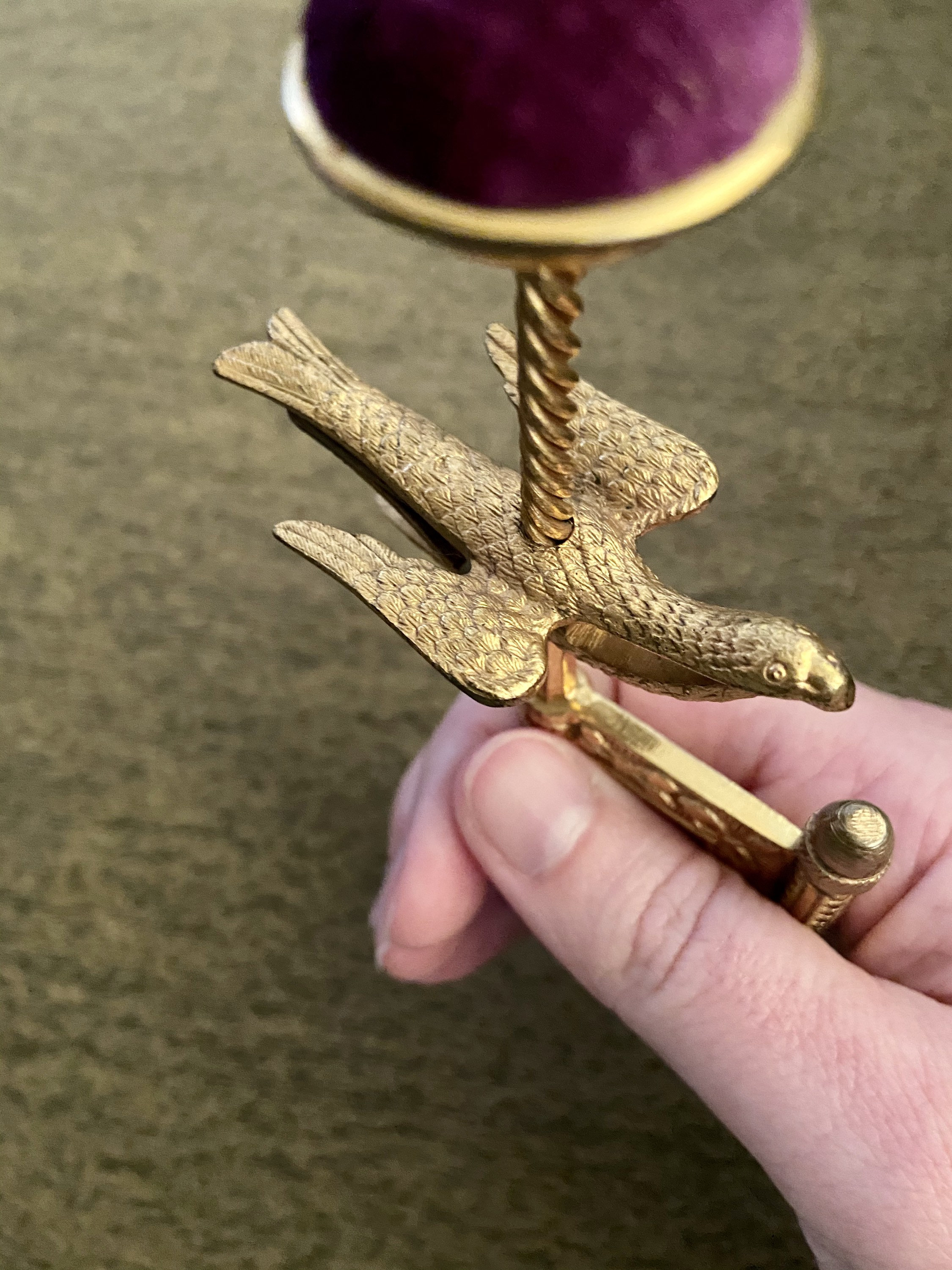 Victorian Sewing Bird Hemming Clamp with Pin Cushion and Needle Case ...