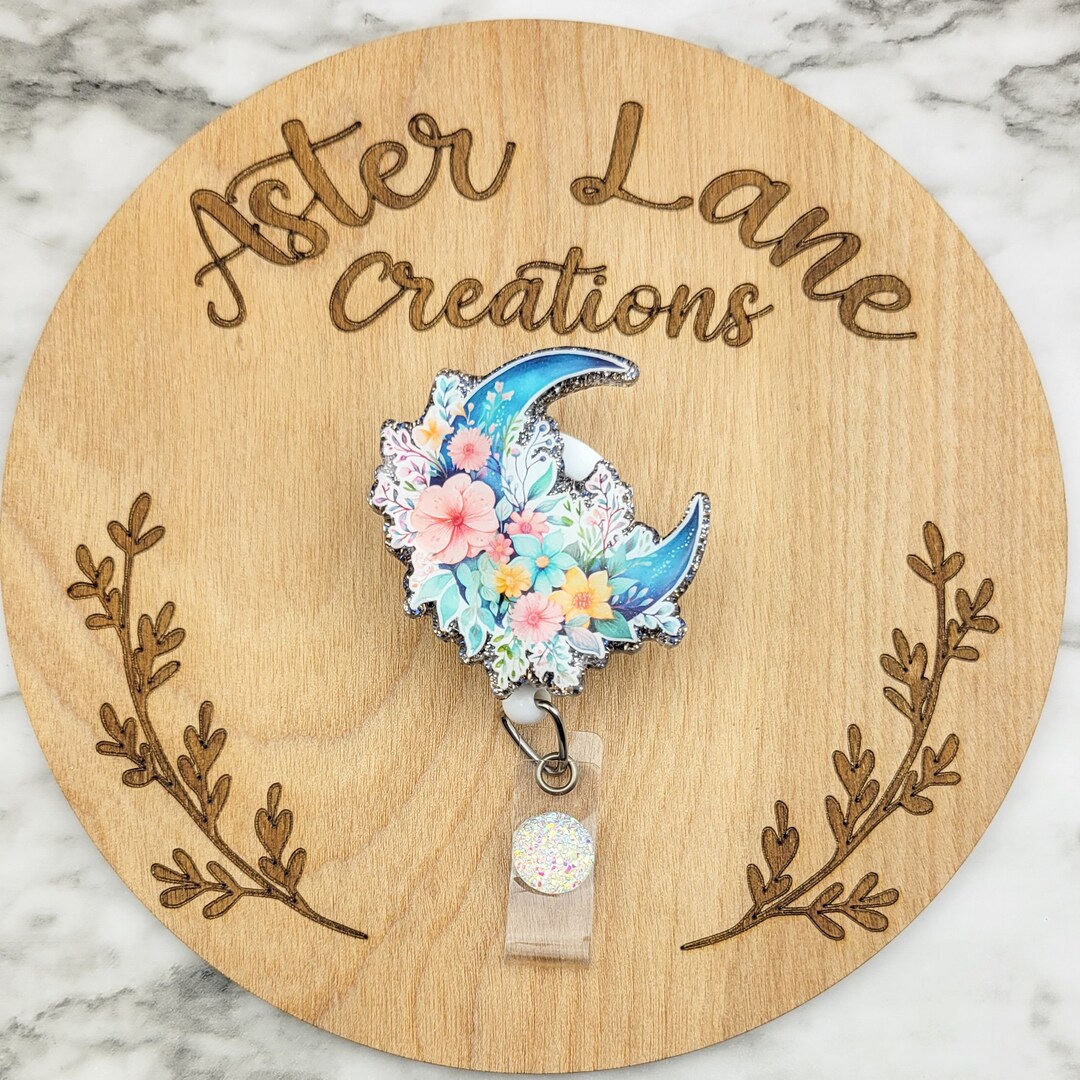 Moon Badge Reel, Floral Moon, Pretty Moon, Badge Reel, Fall Badge Reel ...
