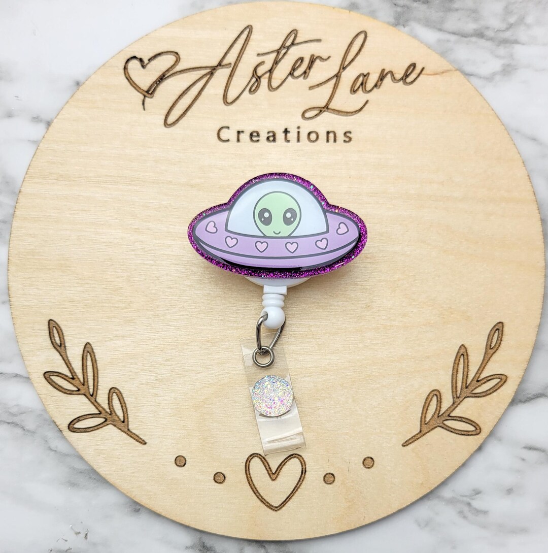 Alien Badge Reel, Cute UFO, Medical Badge Reel, Glitter Badge Reel ...