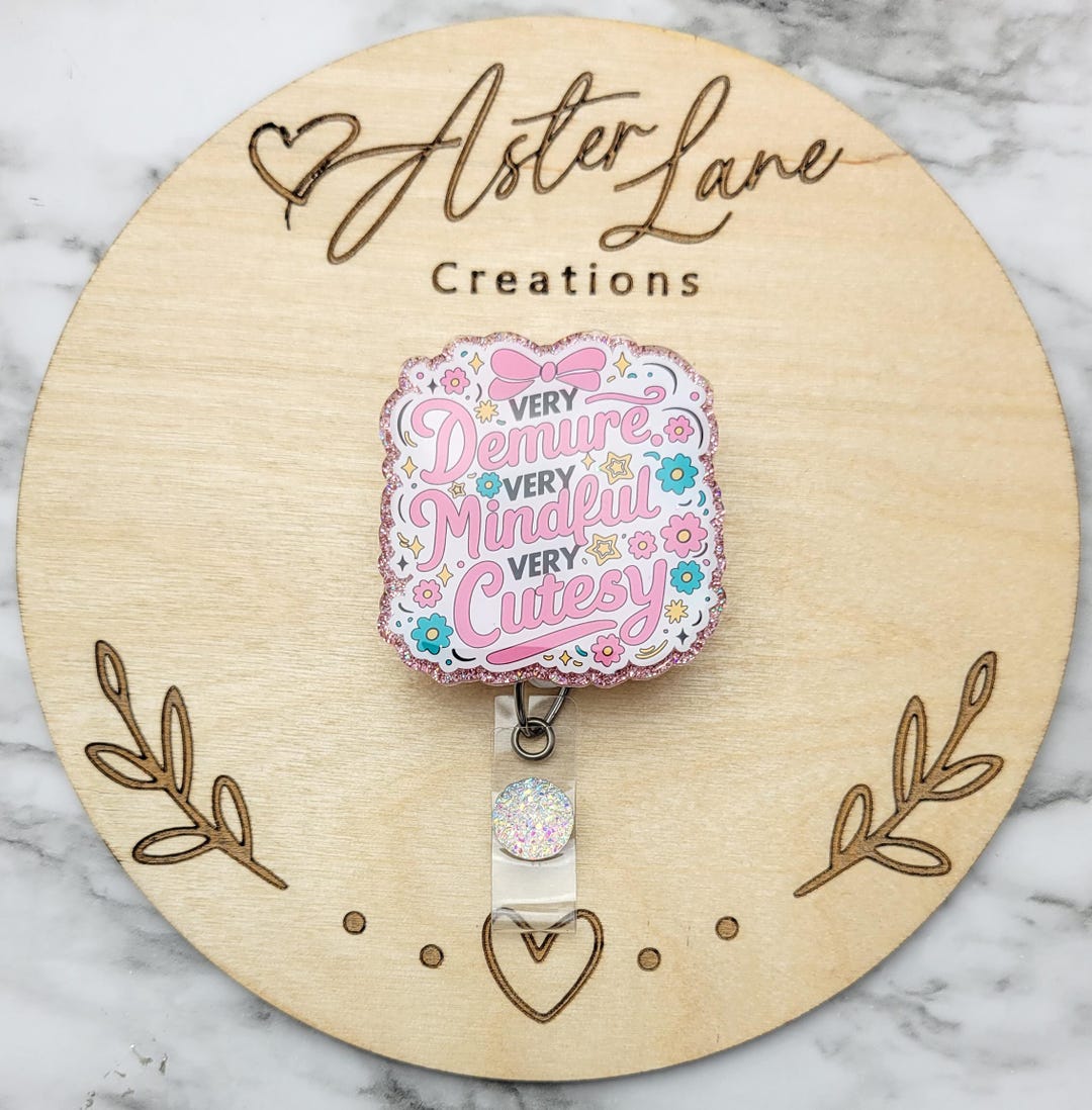Very Demure Very Mindful, Trendy Badge Reel, Co Worker Gift, Glitter ...