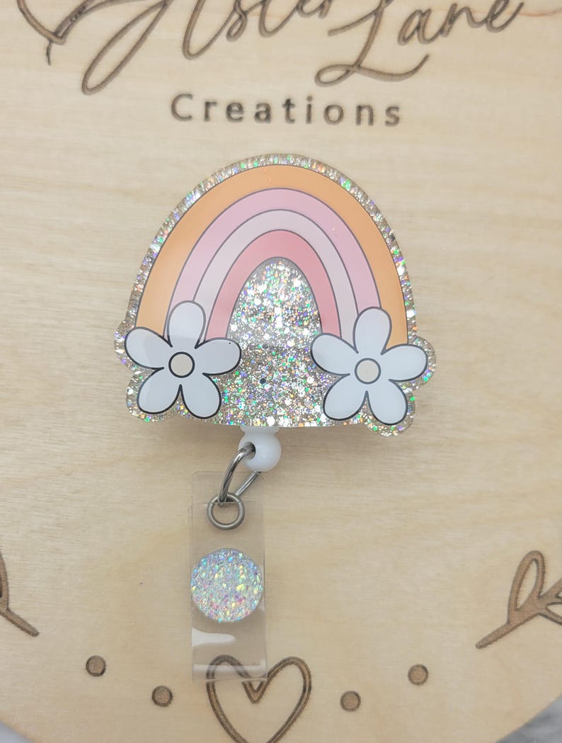 Boho Rainbow Badge Reel, Cute Flower Rainbow, Badge Reel, Nurse Badge ...