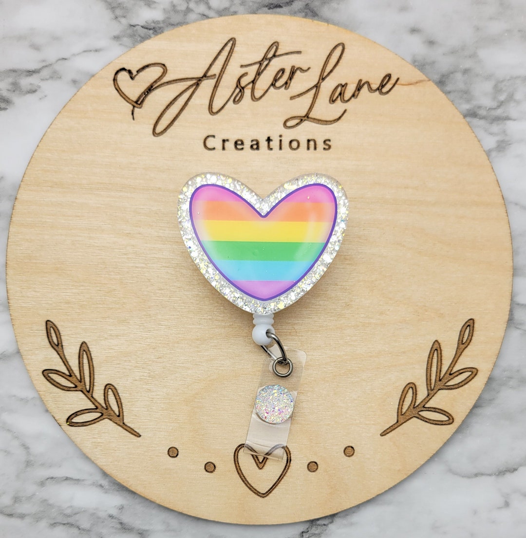 Pride Heart Badge Reel, Rainbow Heart, Rainbow Badge Reel, Ally Badge ...