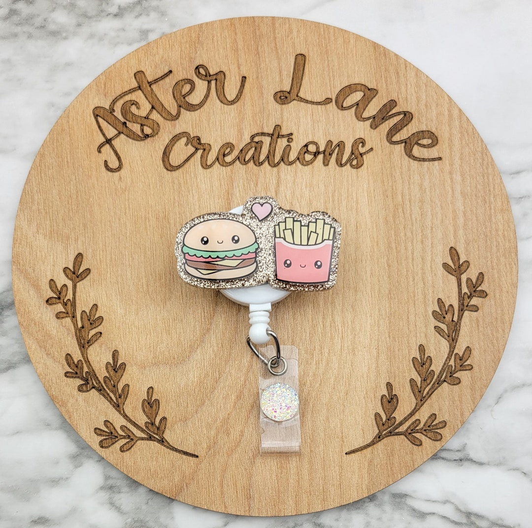 Hamburger and Fries, Badge Reel, Cute Food Badge Reel, Cute Food Gift ...