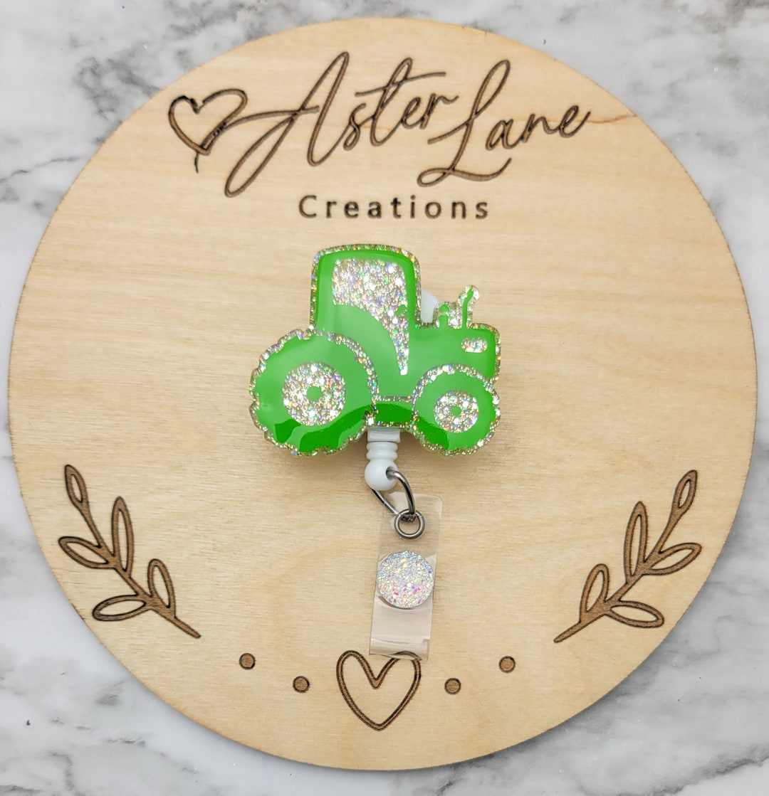 Tractor Badge Reel, Cute Tractor, Tractor Gift, Glitter Badge Reel, ID ...