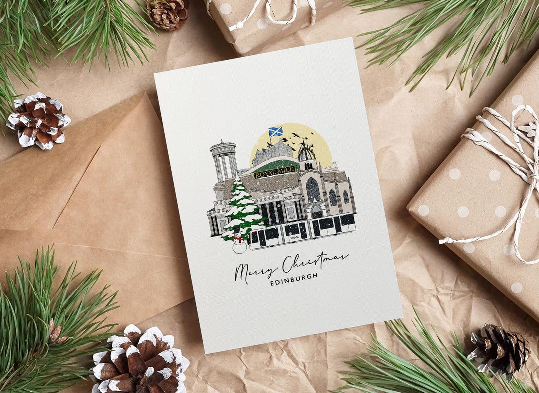 Personalized Edinburgh Christmas Card: Illustrated Scotland Holiday ...