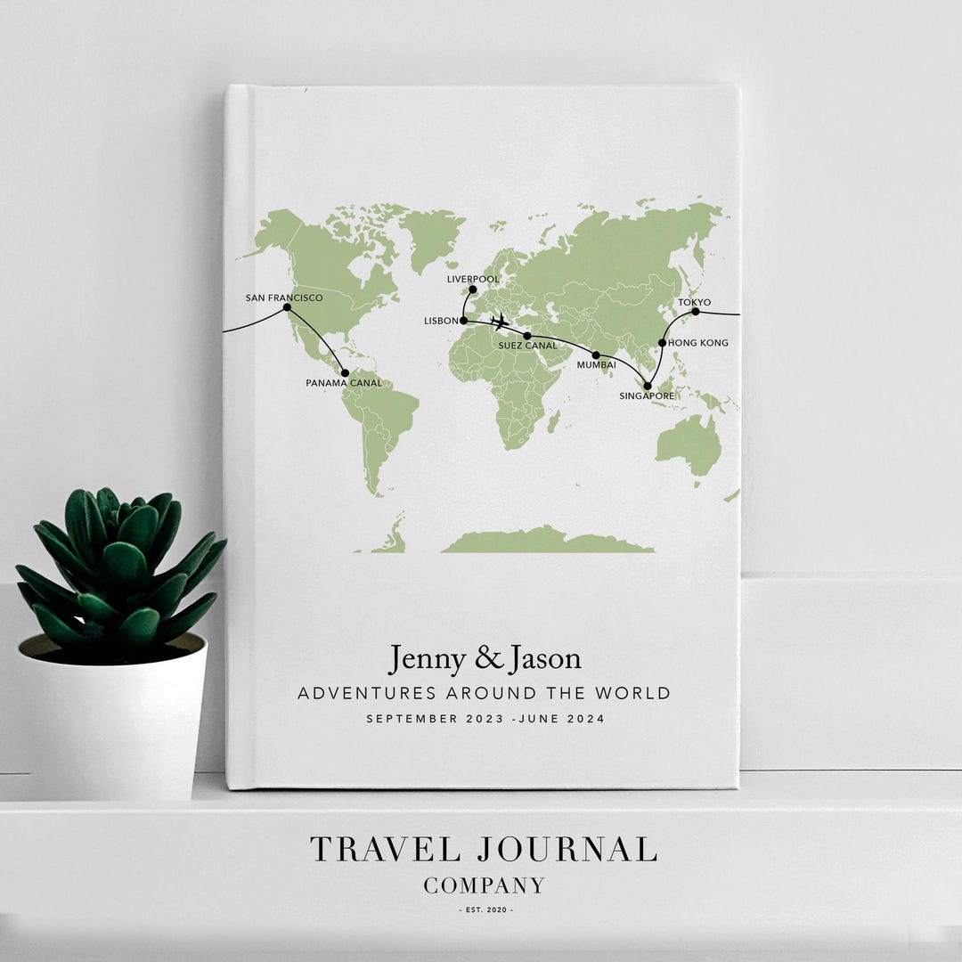 Custom World Map Travel Journal Personalised A5 Notebook Bucket List ...