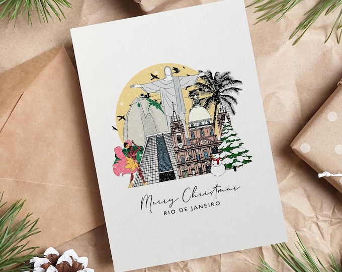 Personalized Rio De Janeiro Christmas Card: Illustrated Brazil Holiday ...