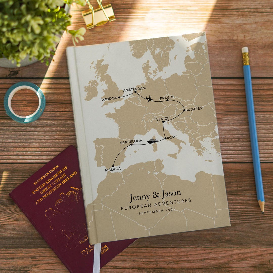 Custom Map Europe Travel Journal Personalised Notebook Bucket List ...