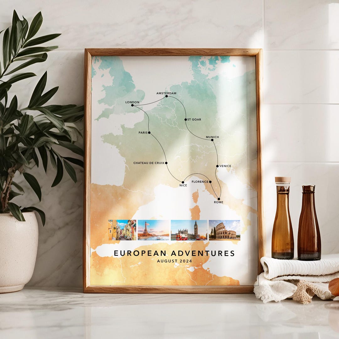 Europe Personalised Travel Map Print With Photo Collage Custom Map ...