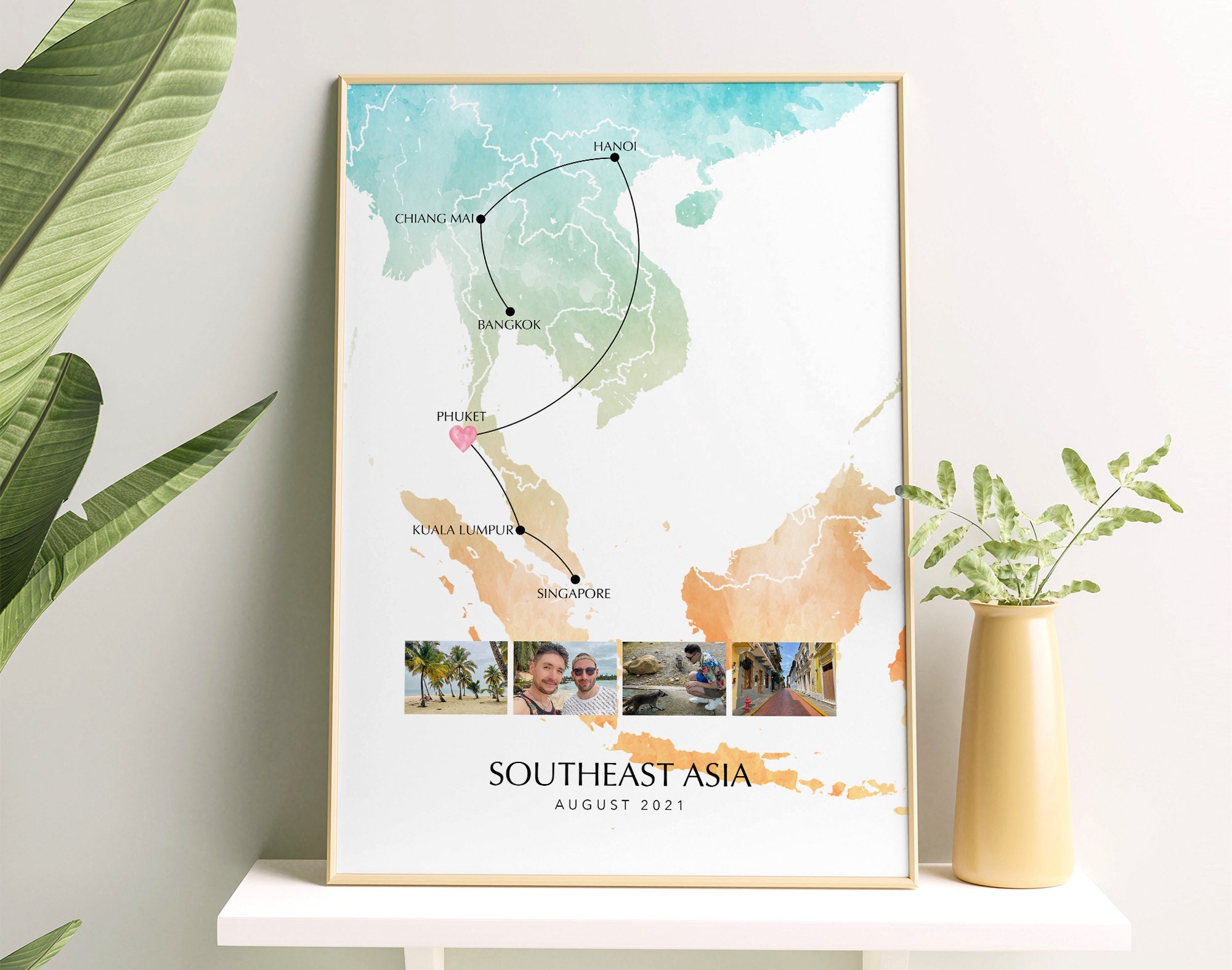 Southeast Asia Personalised Travel Map With Photo Collage and - Etsy