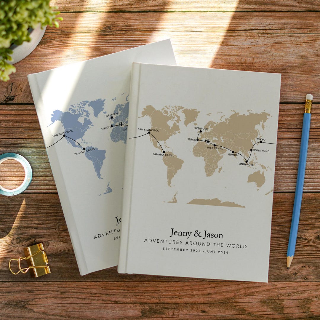 Custom World Map Travel Journal Personalised Notebook Bucket List World ...