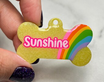 Rainbow Dog Tag Rainbow Pet Tag Custom Engraved Pet ID Tag Cute Dog Tag ...