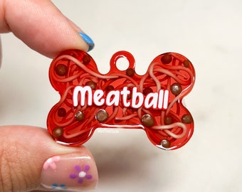 Pasta Dog Tag for Dog, Spaghetti and Meatball Pet Tag, Personalized Pet ...