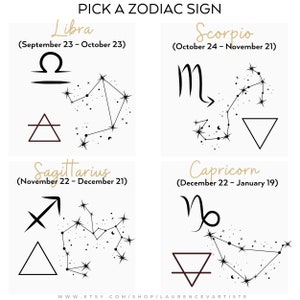 Custom Birth Month Flower Zodiac Sign | Line Art Tattoo | Personalized ...