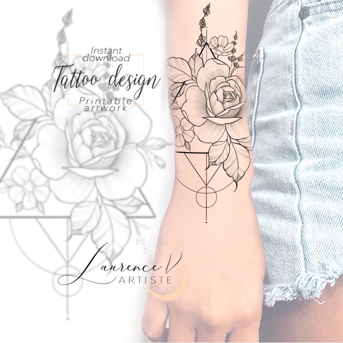 Instant Download Tattoo Design Triangle Rose and Wildflowers - Etsy
