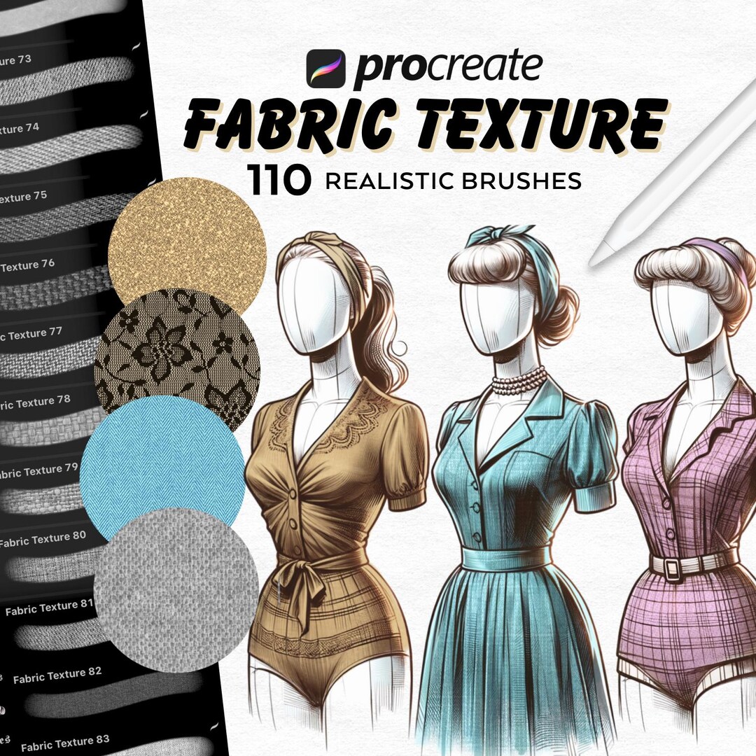 Procreate Fabric Texture Clothes Brushes | Fur Denim Linen Lace Animal ...