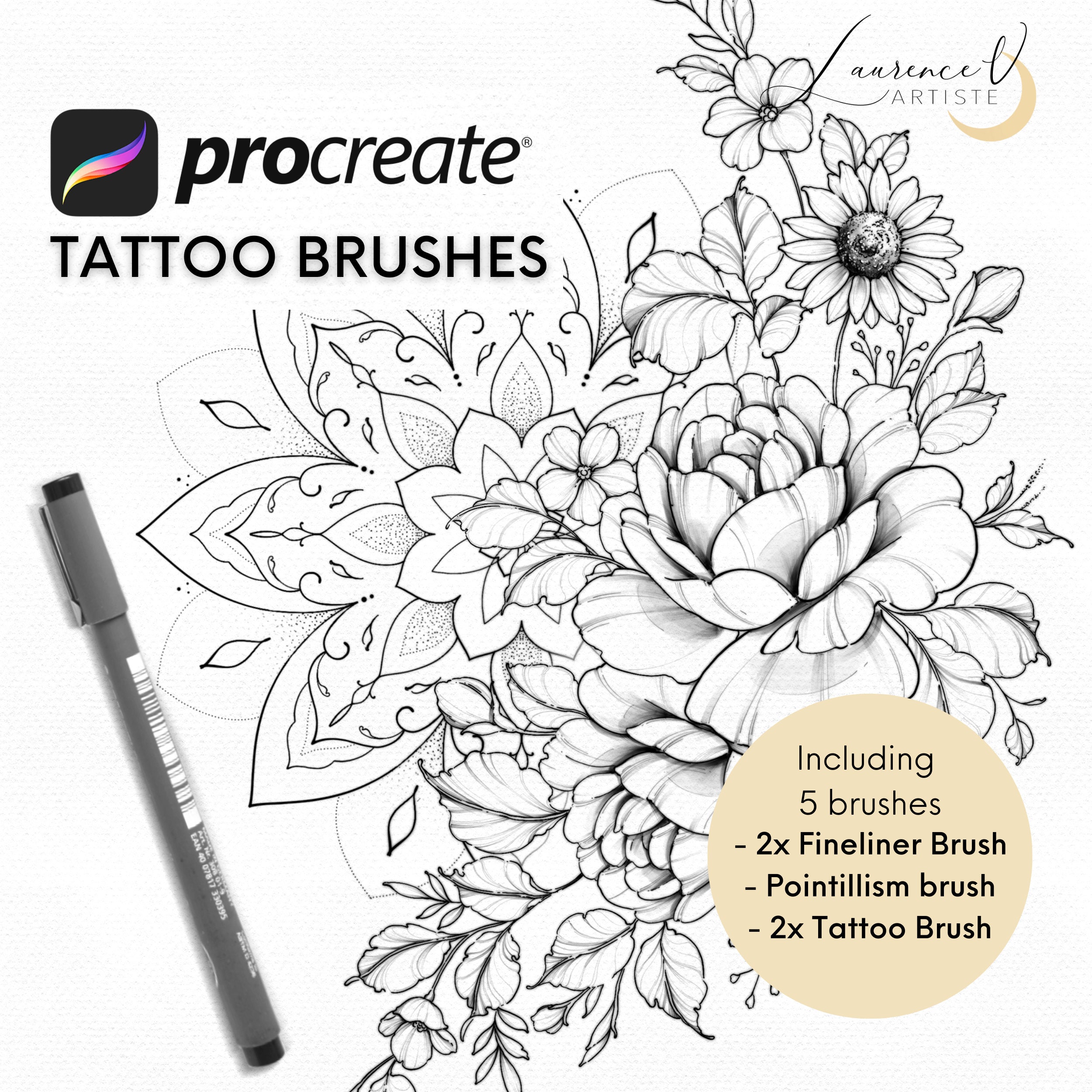 Procreate Brushes Tattoo Sketch Linework Fine Liner Brushes Etsy