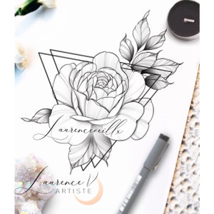 Tattoo Design | Instant Download | Rose and Triangle | Printable Tattoo ...