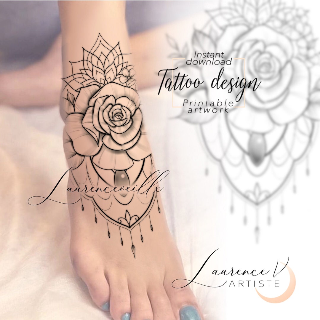 Printable Tattoo Design Rose Mandala Tattoo Arm Digital Tattoo Design ...