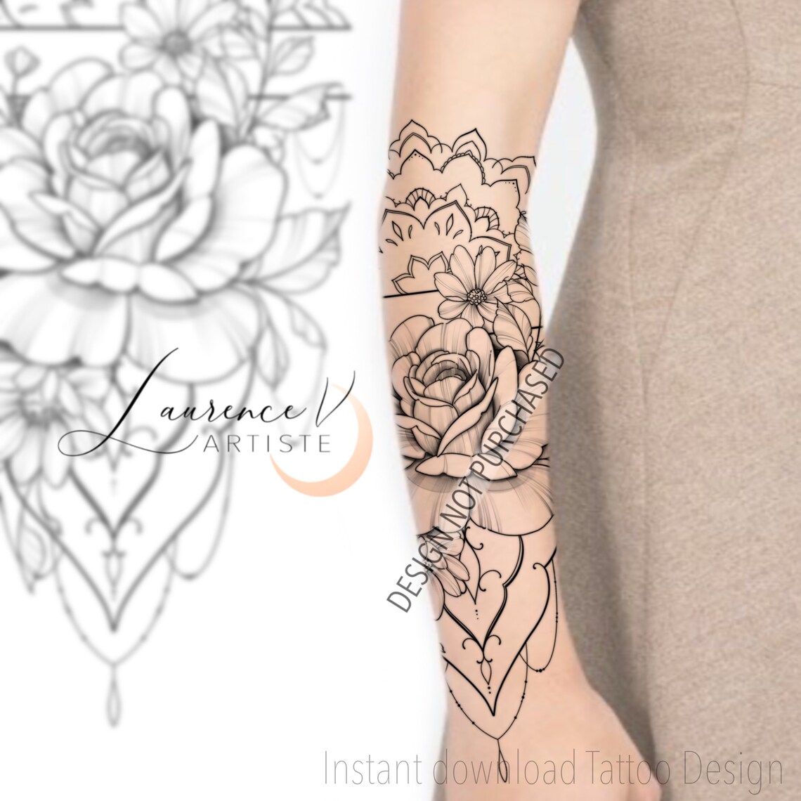 Instant Download Tattoo Design Rose and Mandala Tattoo - Etsy