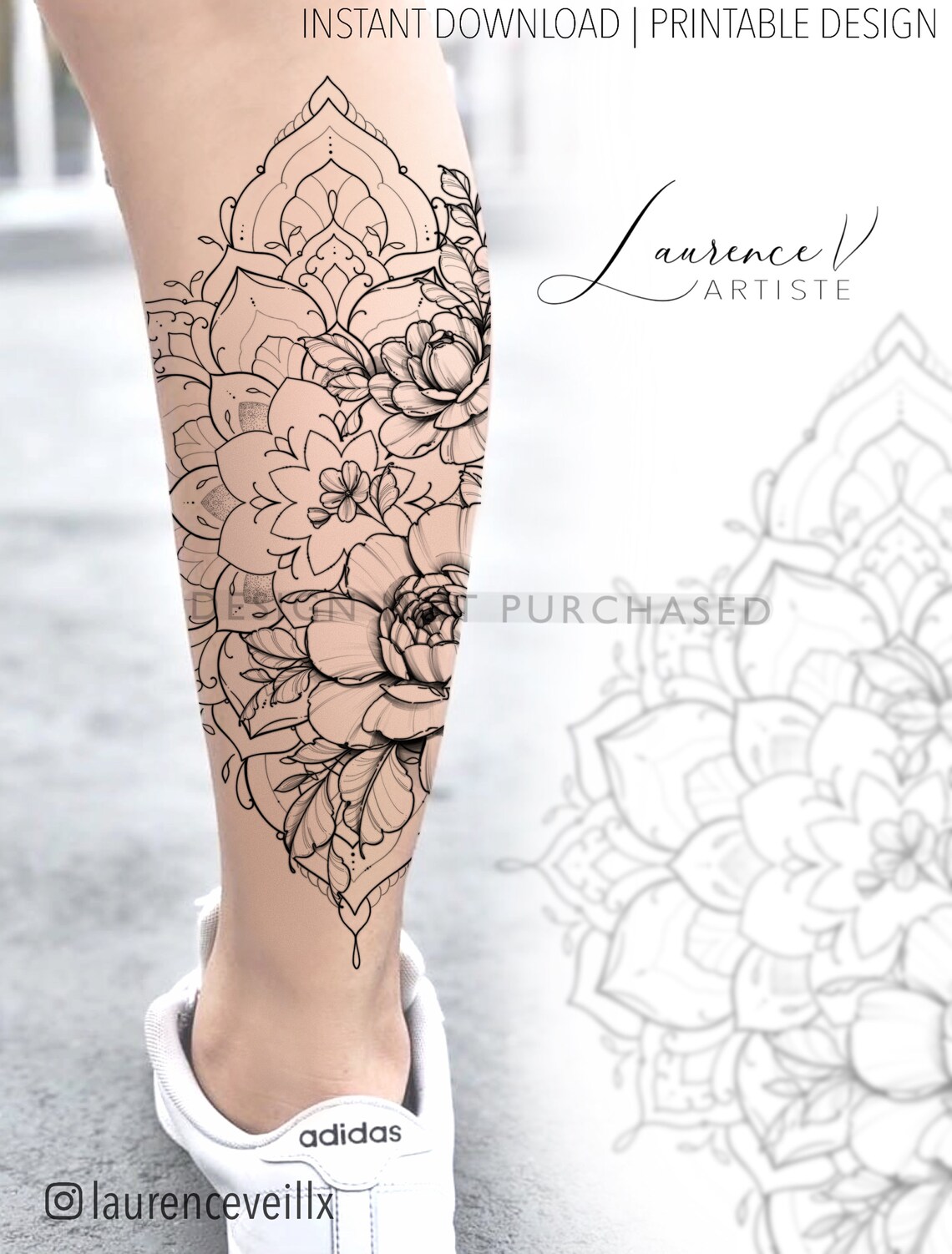 Instant Download Tattoo Design Peony Mandala Printable | Etsy Canada