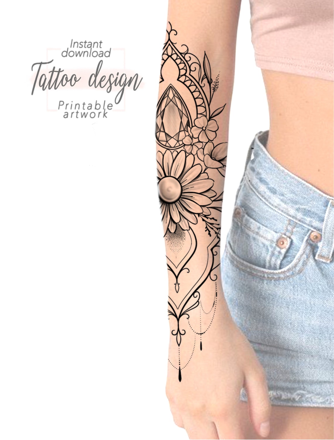 Printable Tattoo Design | Daisy Flowers Diamond | Digital Tattoo Design ...