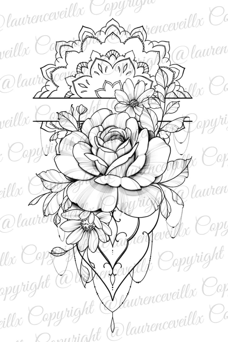 Instant Download Tattoo Design Rose and Mandala Tattoo | Etsy