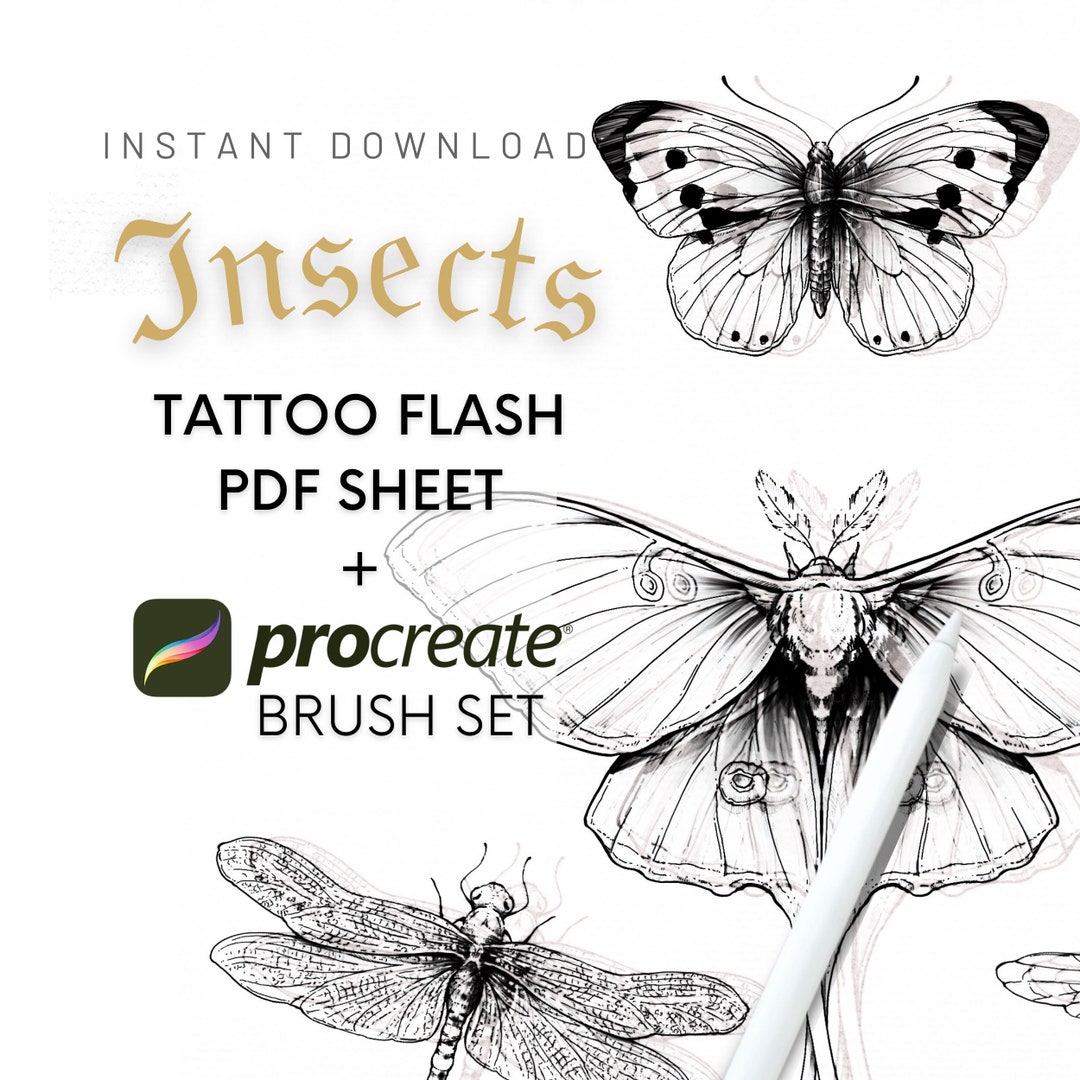 Insect Tattoo Flash and Procreate Brushes | Butterfly Moth Bee ...