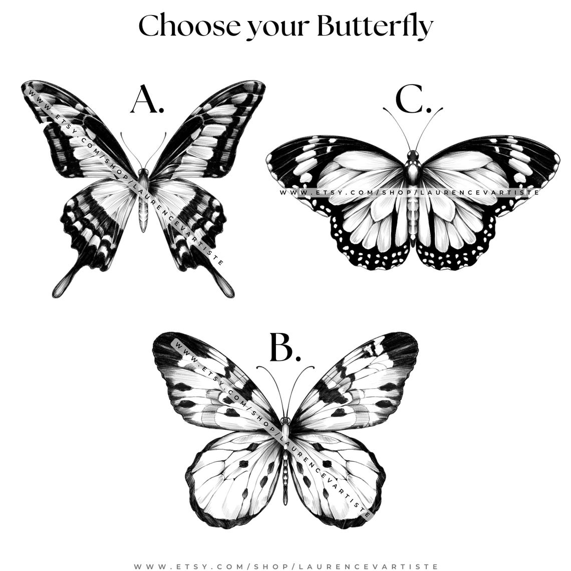 Custom Birth Flower Butterfly Bouquet | Line Art Tattoo | Personalized ...