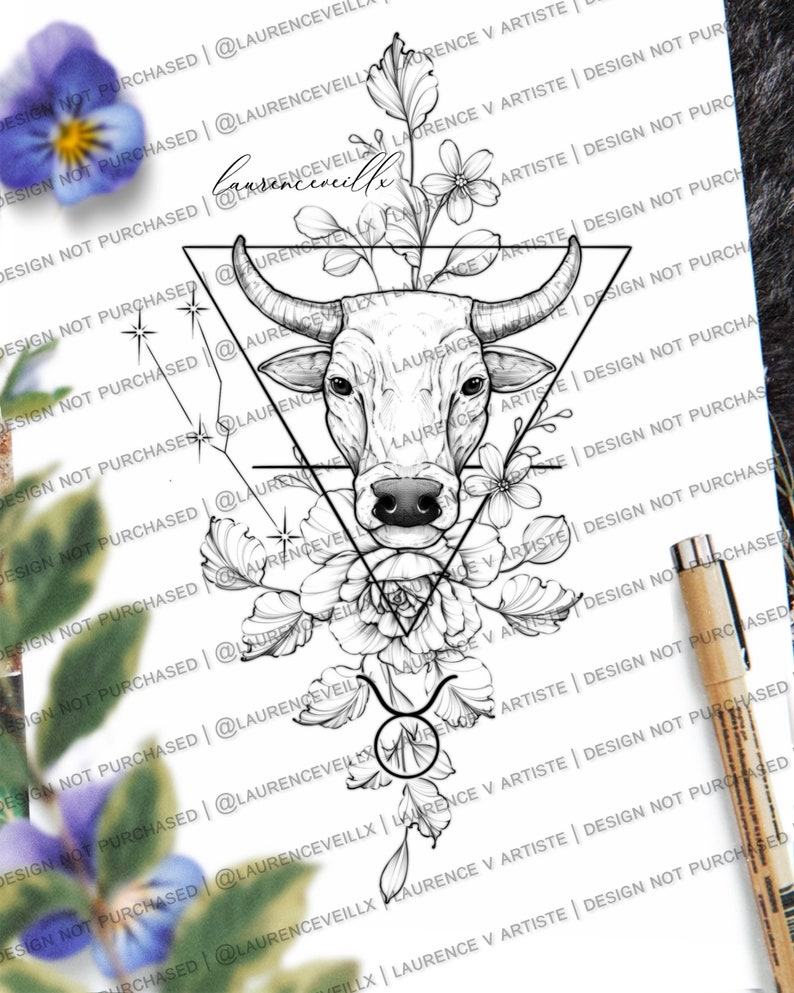 Taurus Tattoo Design Ideas for Women Zodiac Sign Astro - Etsy