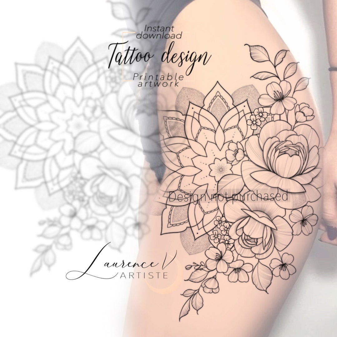 Instant Download Tattoo Design Peonies and Mandala Tattoo Printable ...