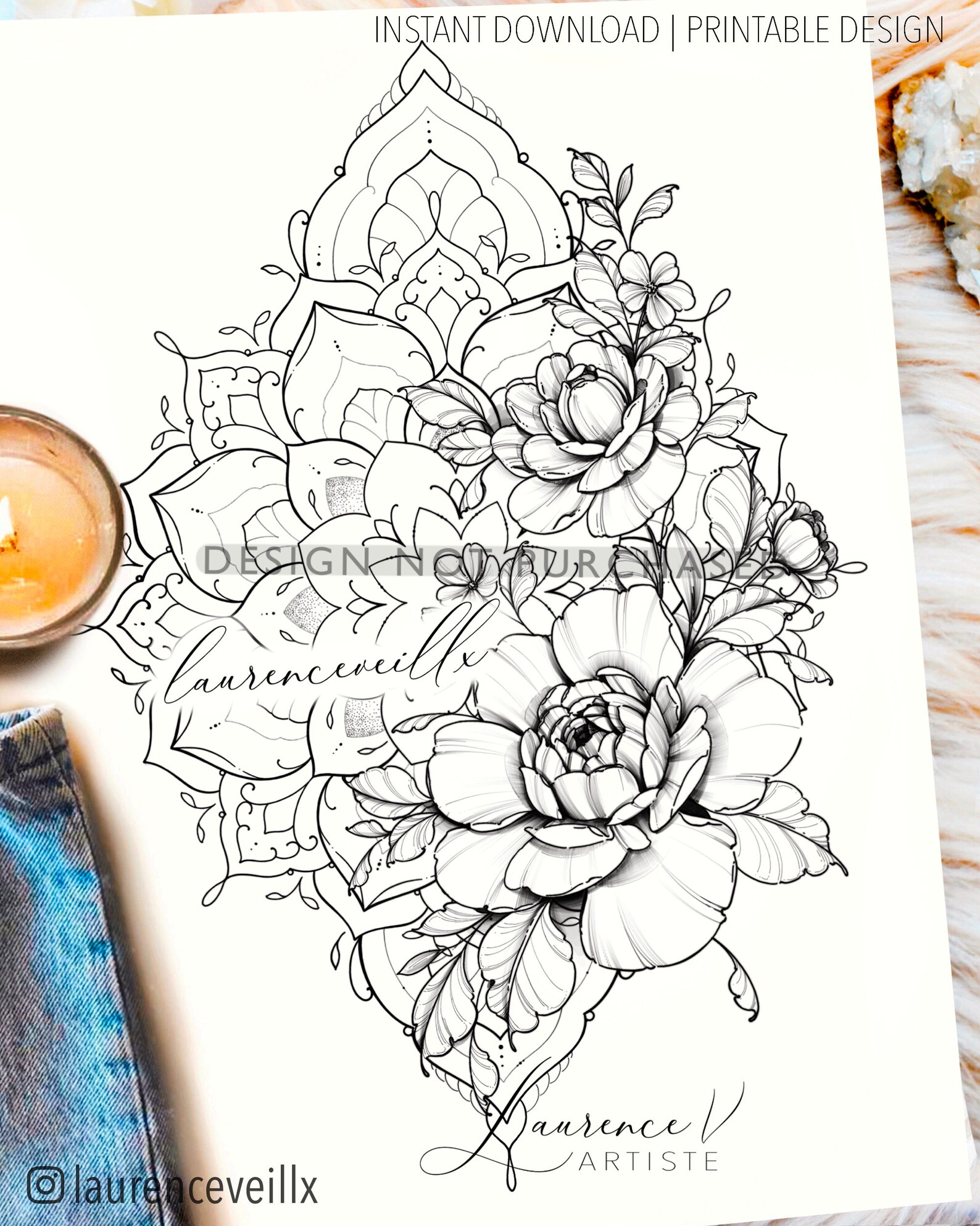 Instant Download Tattoo Design Peony Mandala Printable - Etsy Canada
