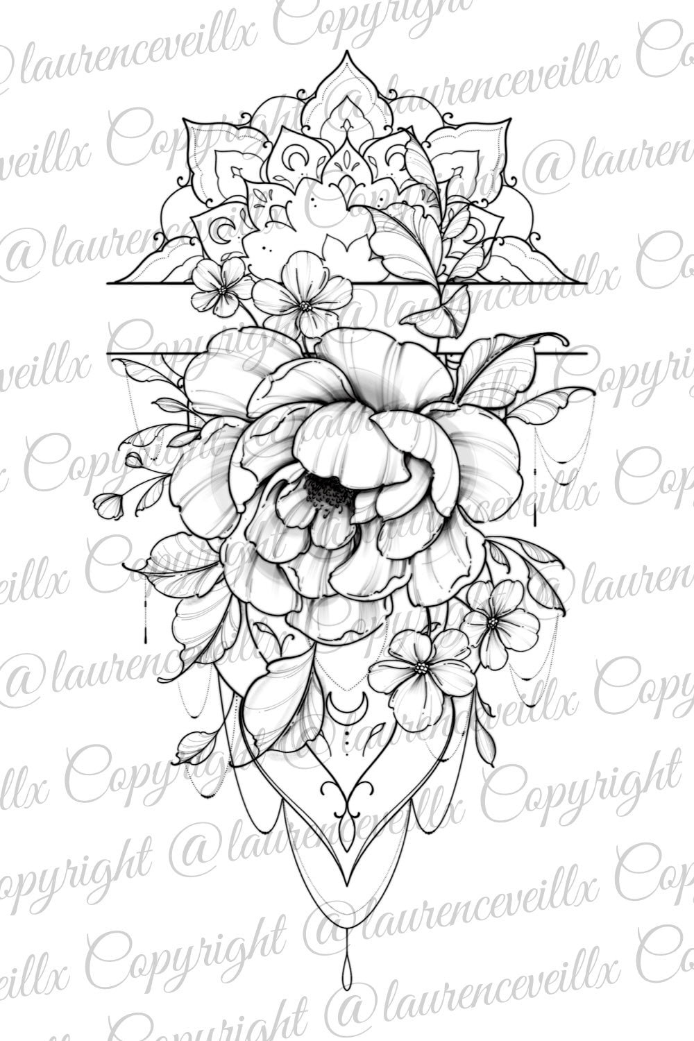 Instant Download Tattoo Design Peony and Mandala Tattoo | Etsy