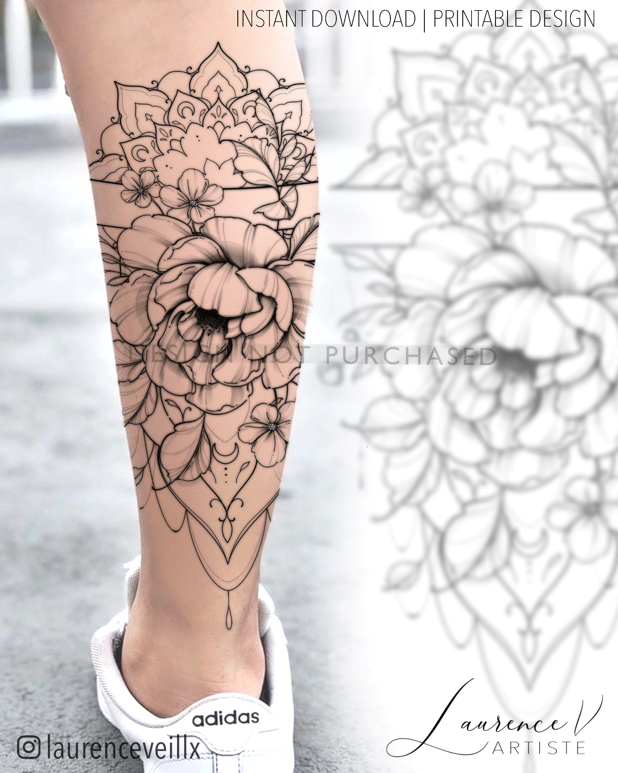 Instant Download Tattoo Design Peony and Mandala Tattoo | Etsy