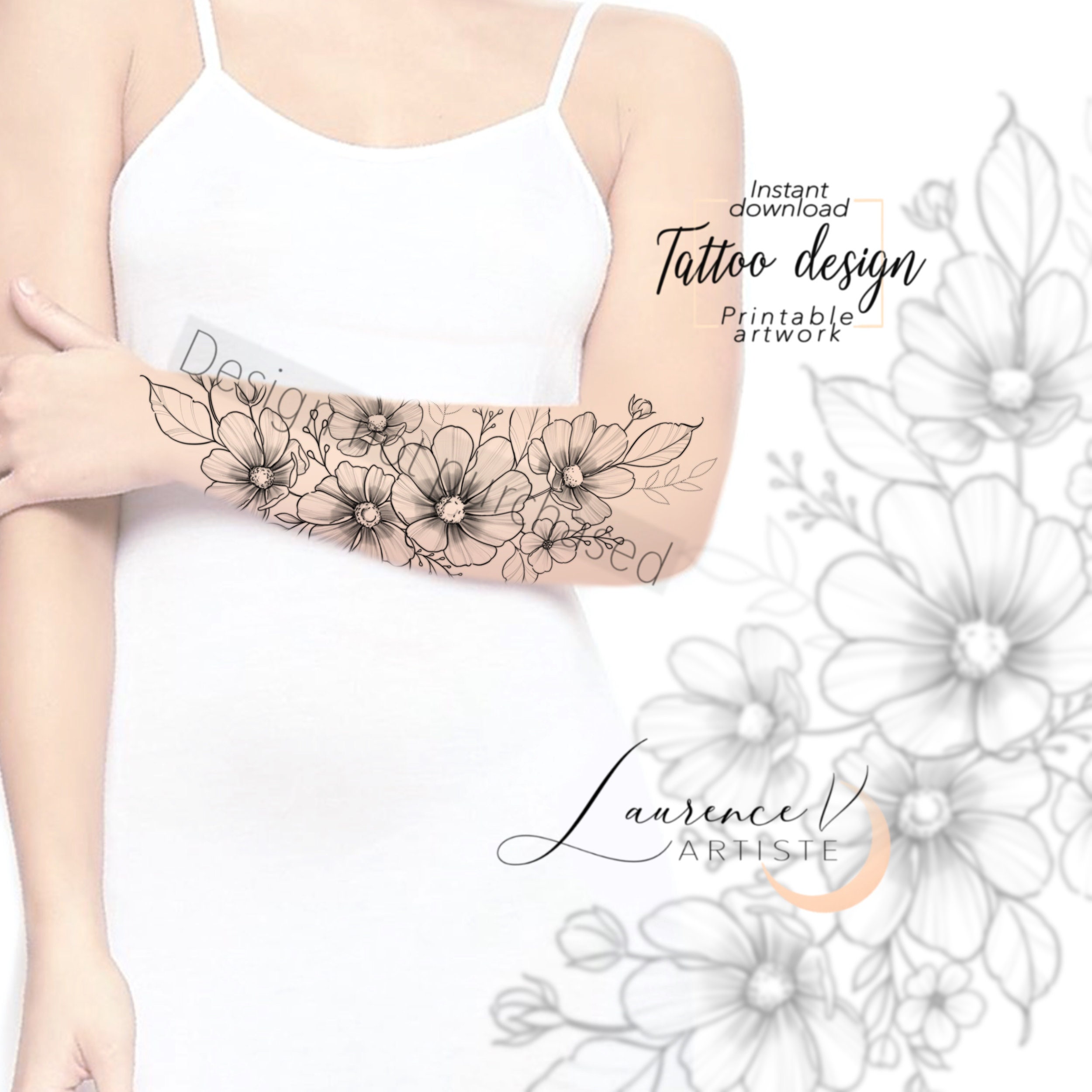 Cosmos Tattoo Design for Women | October Birth Flower Bouquet Tattoo ...