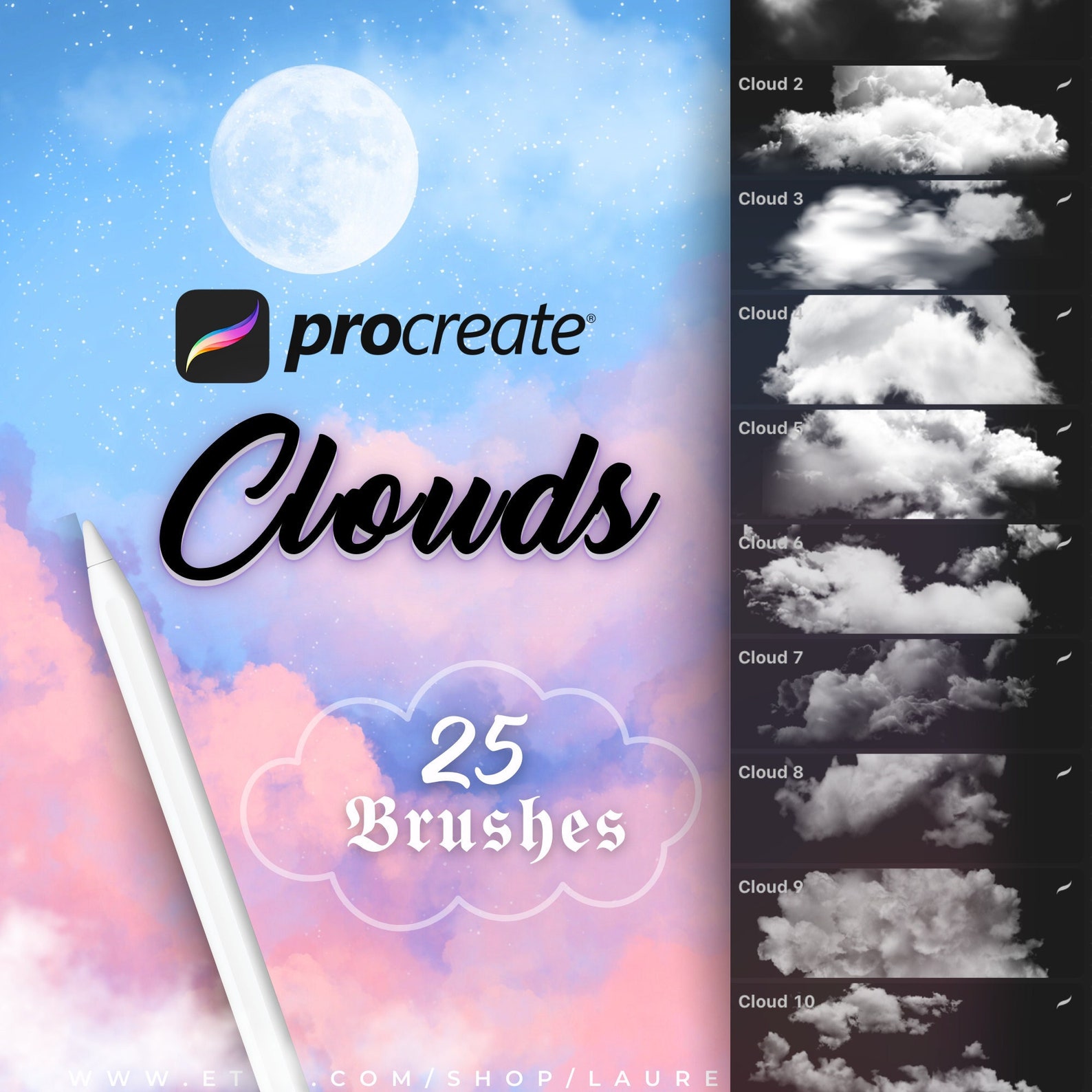 Procreate Brushes Cloud Texture Effect Stamp Brush Sky Sunset Galaxy Realistic Digital Painting ...