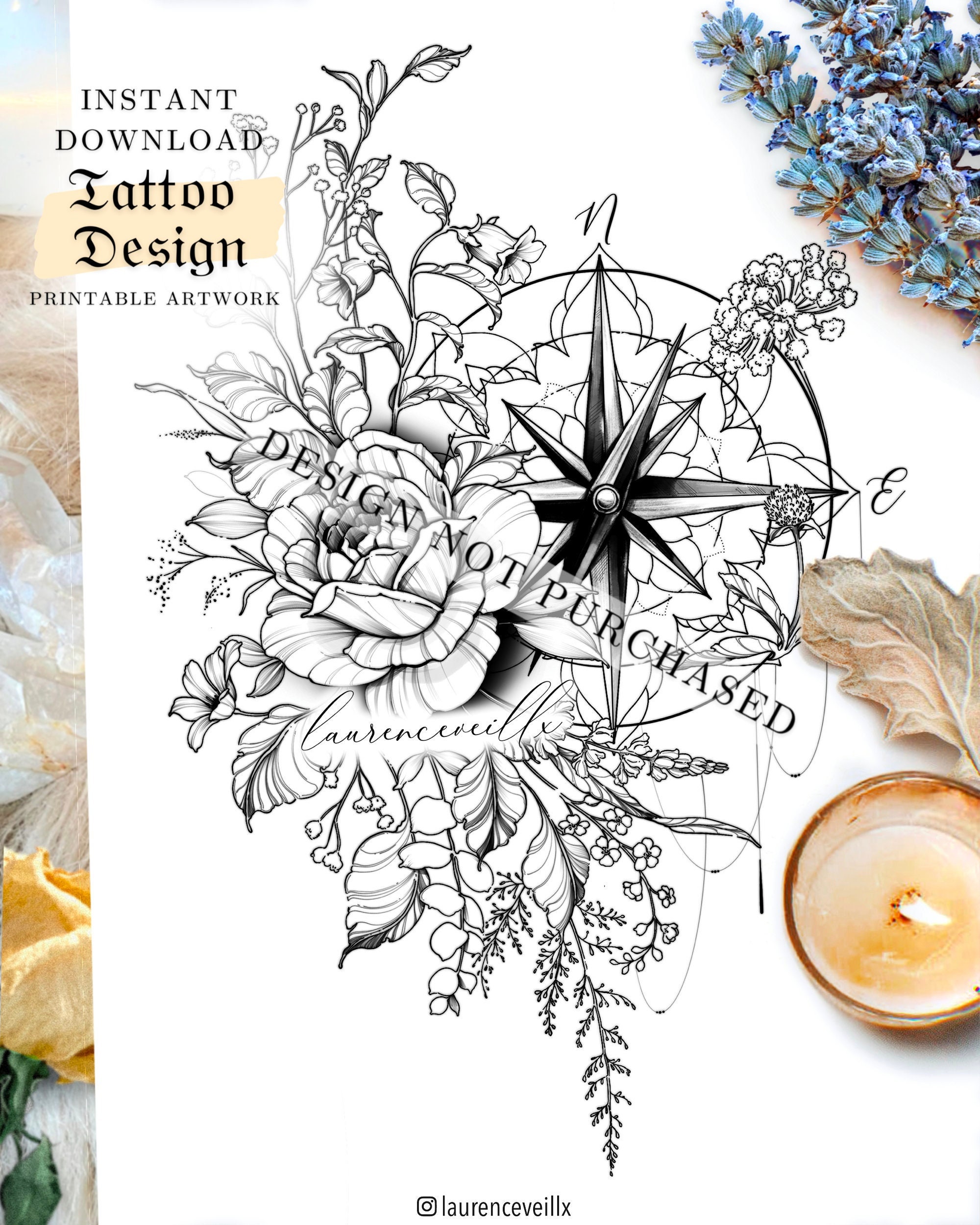 Instant Download Tattoo Design Compass Mandala and - Etsy Canada