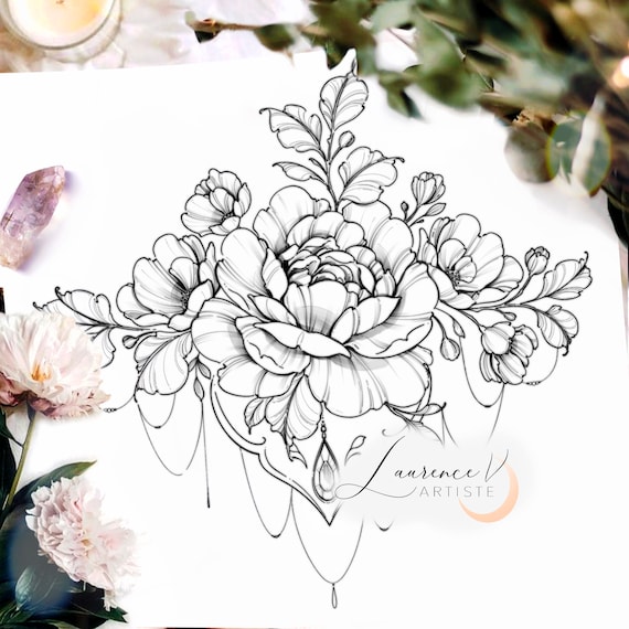 Instant Download Tattoo Design Peonies and Ornements Tattoo | Etsy