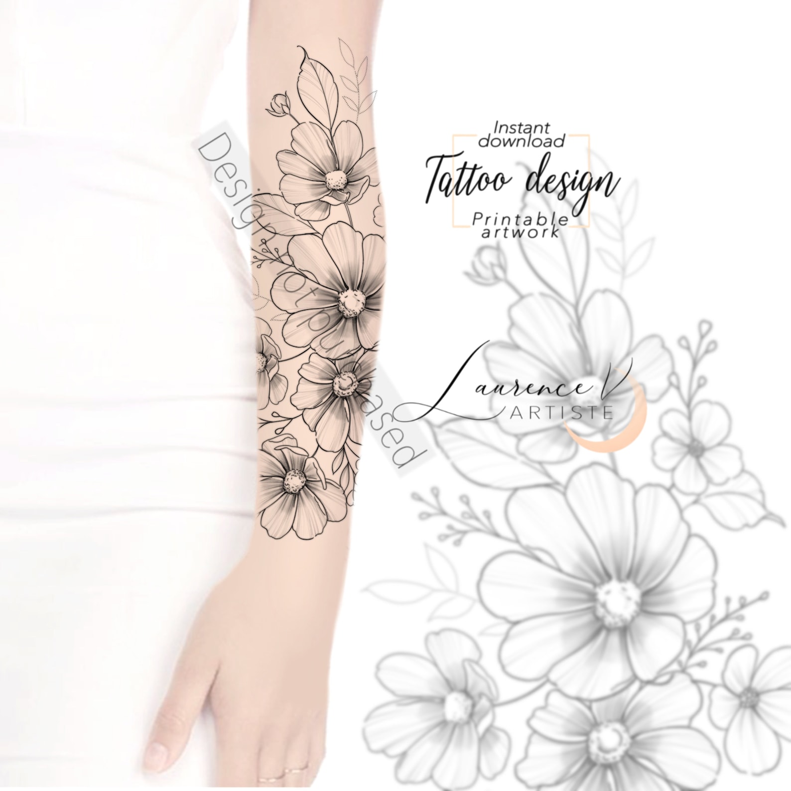 Cosmos Tattoo Design for Women | October Birth Flower Bouquet Tattoo ...