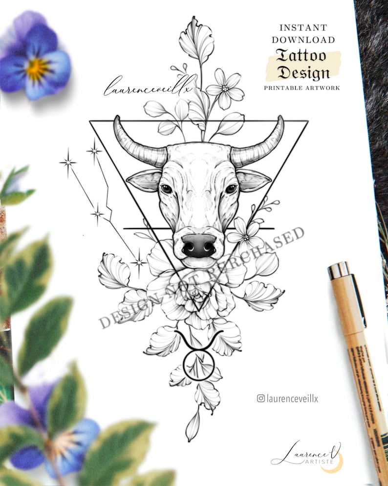 Taurus Tattoo Design Ideas for Women Zodiac Sign Astro - Etsy