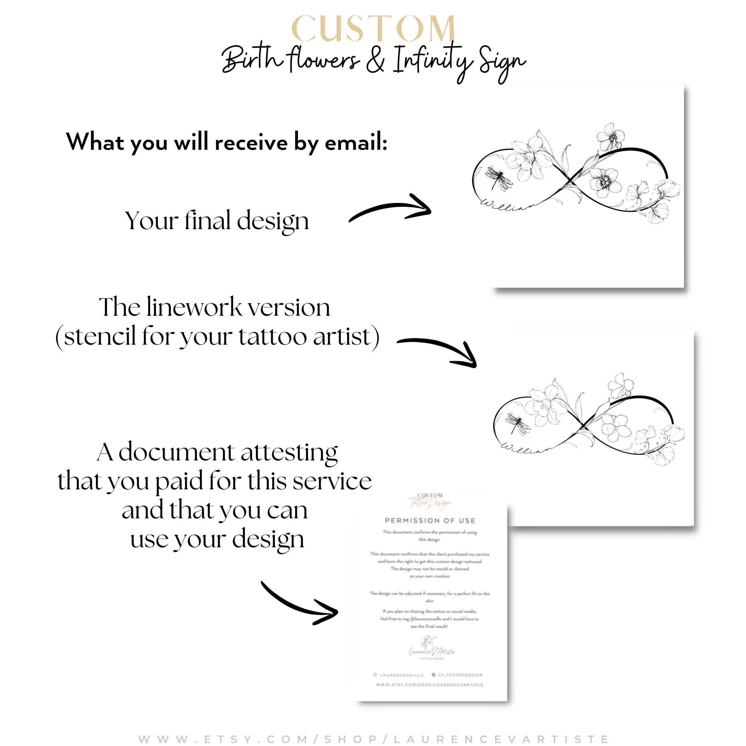Custom Infinity Sign Birth Flower Bouquet | Line Art Tattoo ...