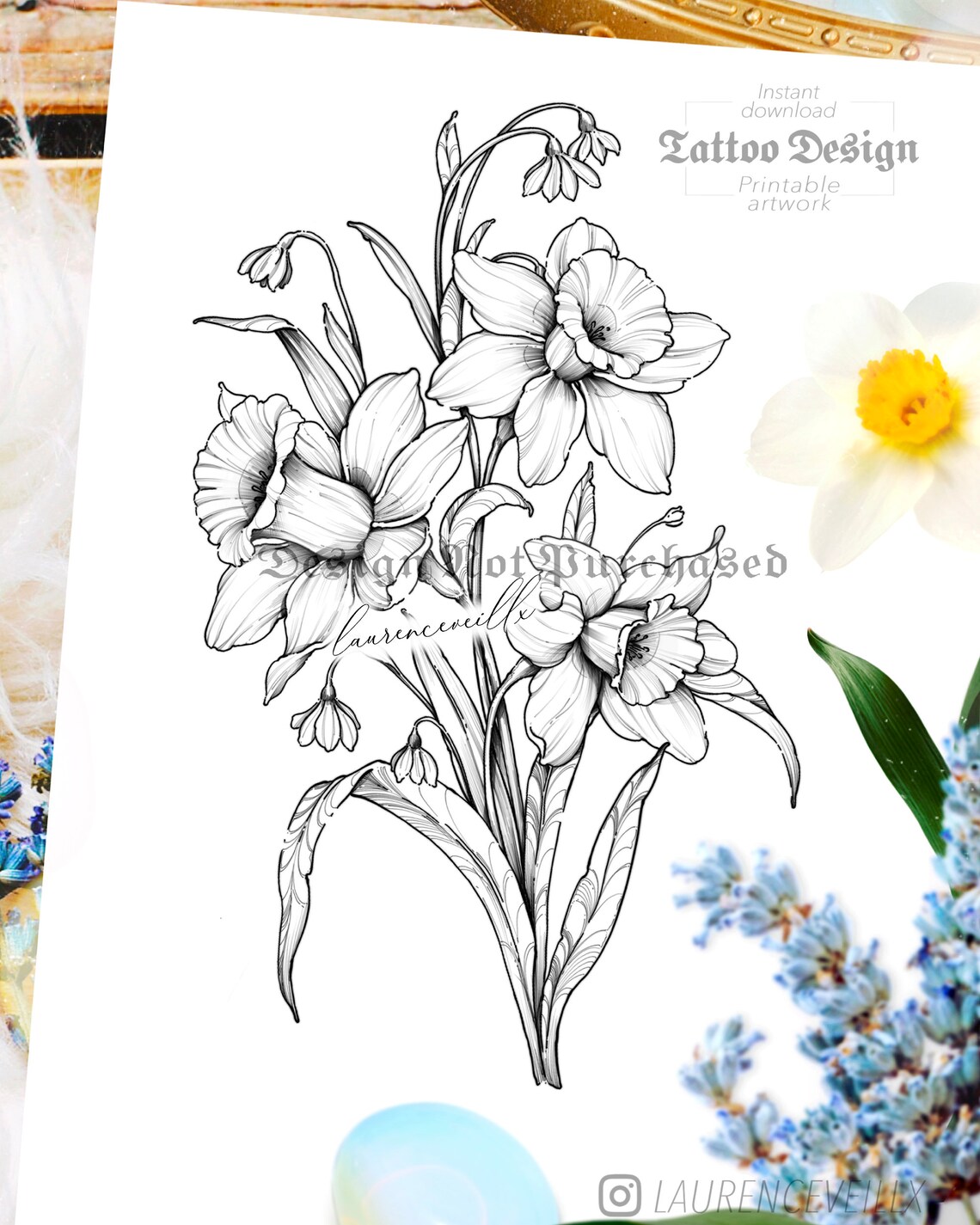 Instant Download Tattoo Design March Birth Month Flower | Etsy