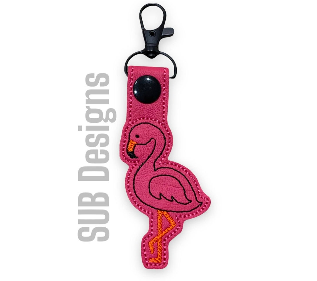 Flamingo Snap Tab Design in the Hoop Embroidery Embroider Keychain ...